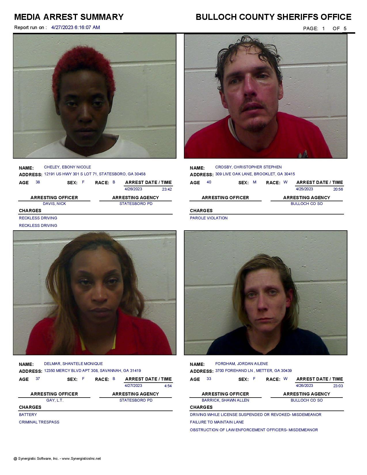 Bulloch Co. Jail Booking & Incident Report – 04/27/23 & 4/28/23 • The ...