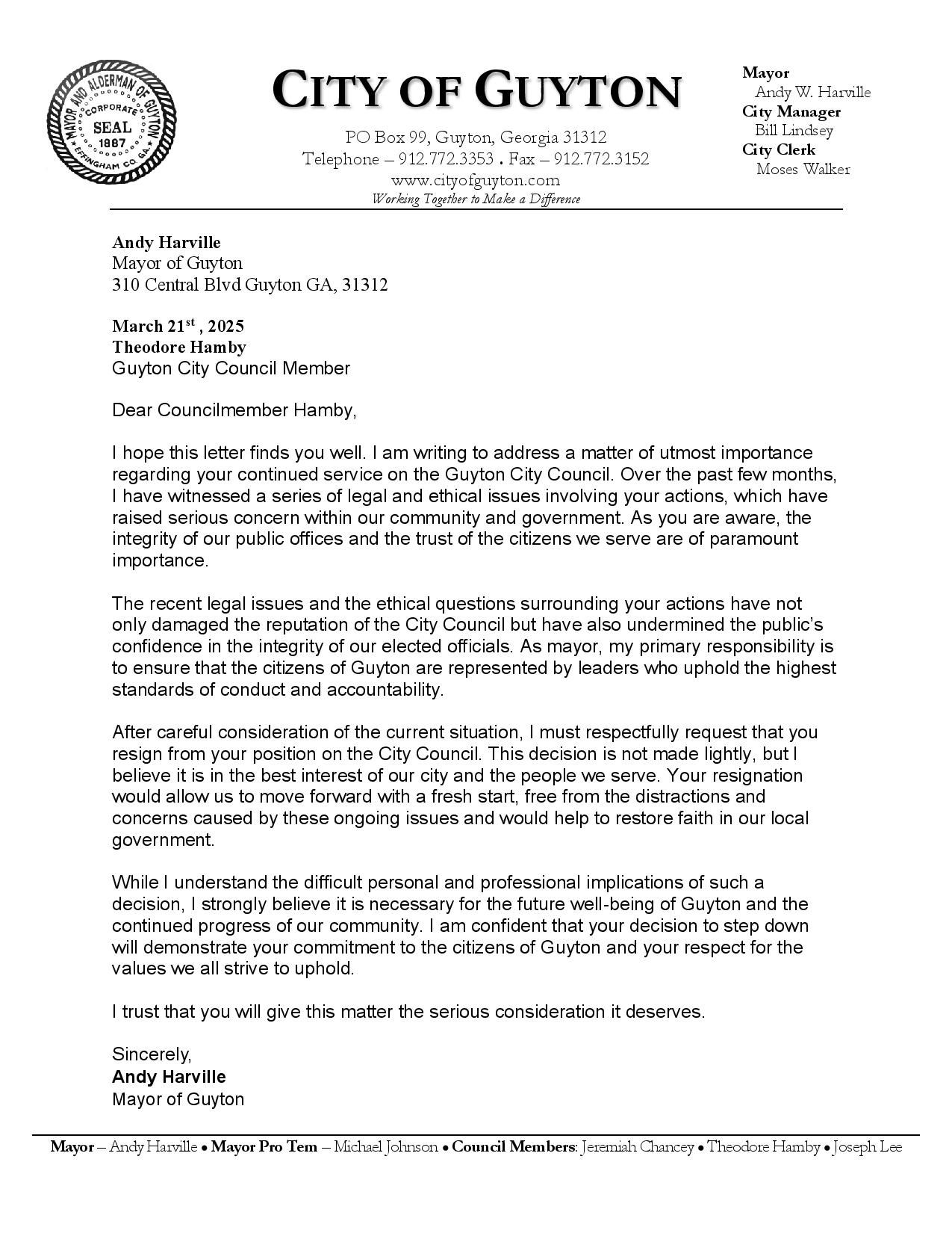 Guyton Mayor Asks for Resignation of Hamby Following Felony Arrest ...